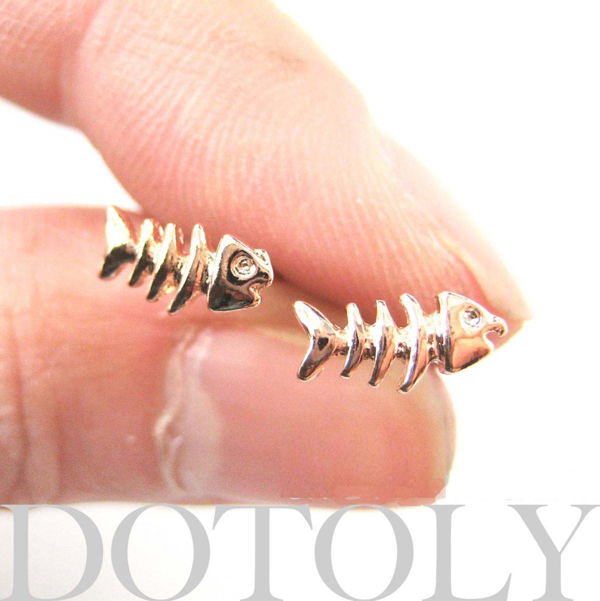 Small Fish Bone Fishbone Animal Stud Earrings In Rose Gold on Luulla