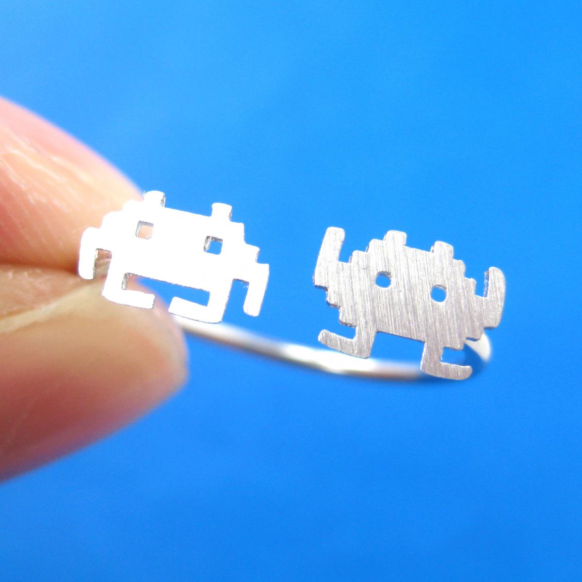 Atari Space Invaders Alien Pixel Adjustable Ring In Sterling Silver on ...