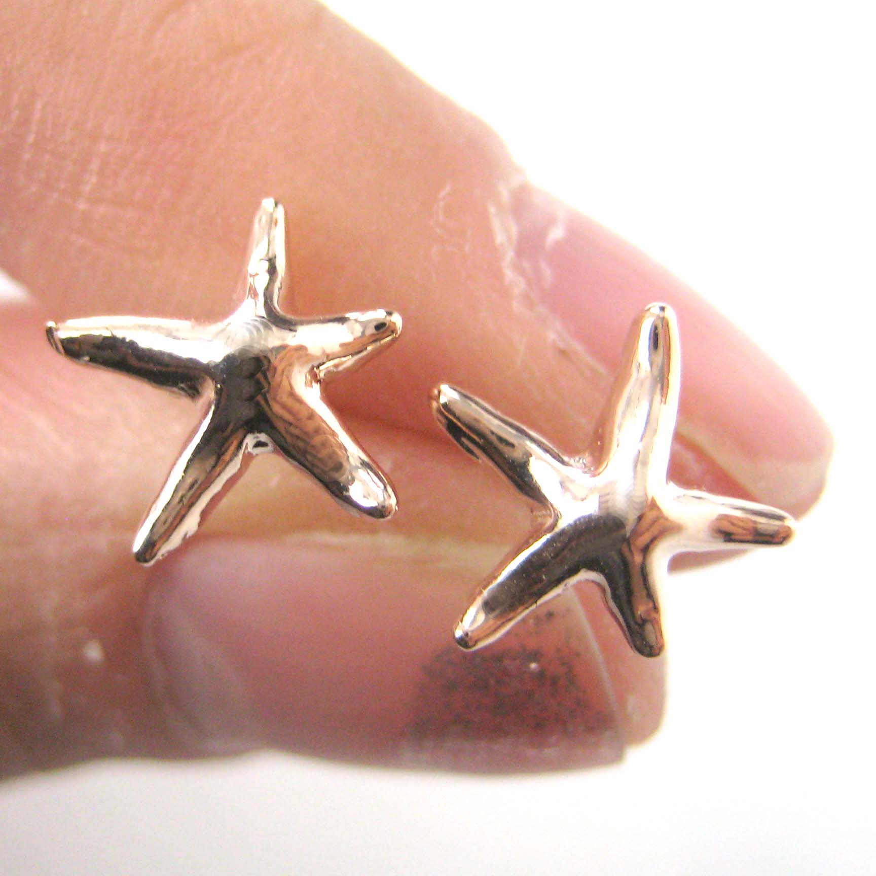 Small Starfish Star Shaped Stud Earrings In Light Bronze on Luulla