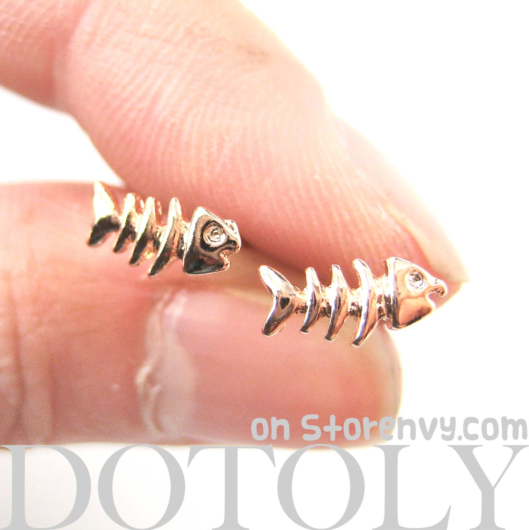 Small Fish Bone Fishbone Animal Stud Earrings In Rose Gold on Luulla